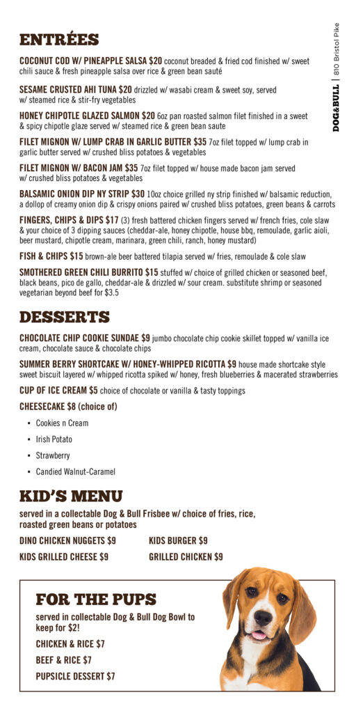 Food Menu - Dog and Bull Brew and Music House – Croydon PA