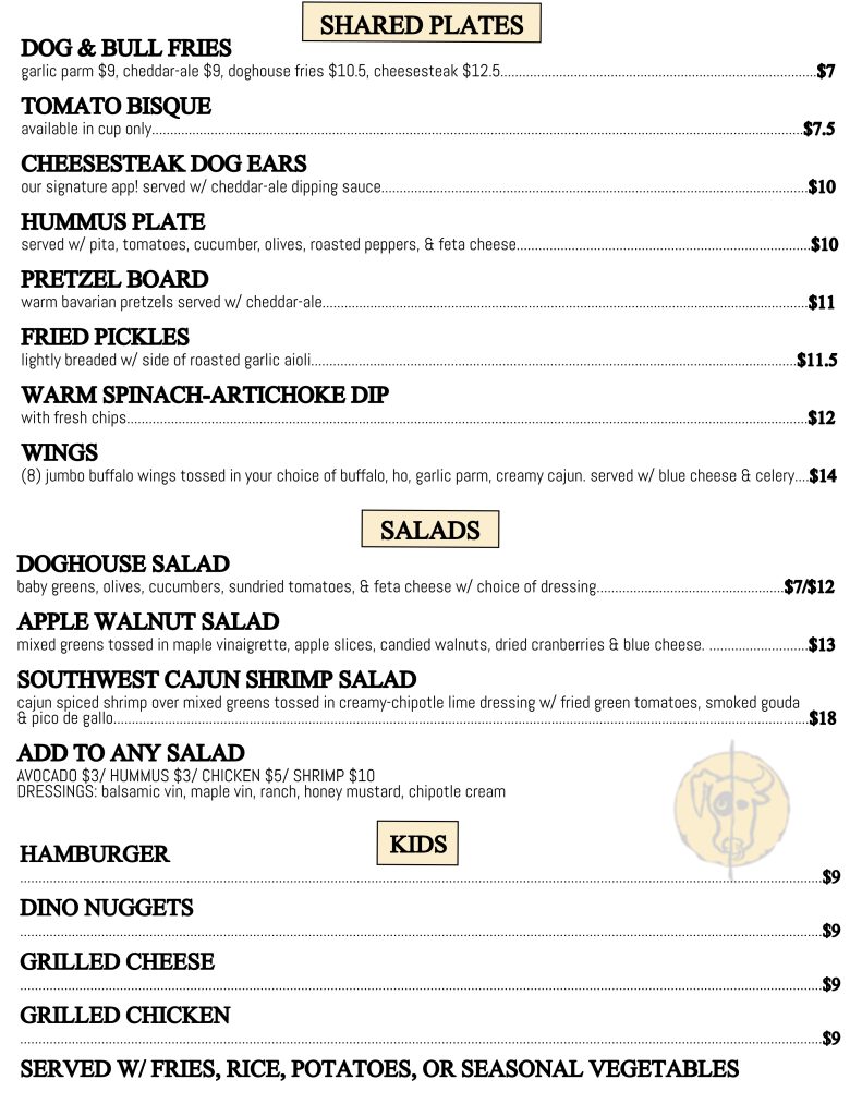 Food Menu - Dog and Bull Brew and Music House – Croydon PA