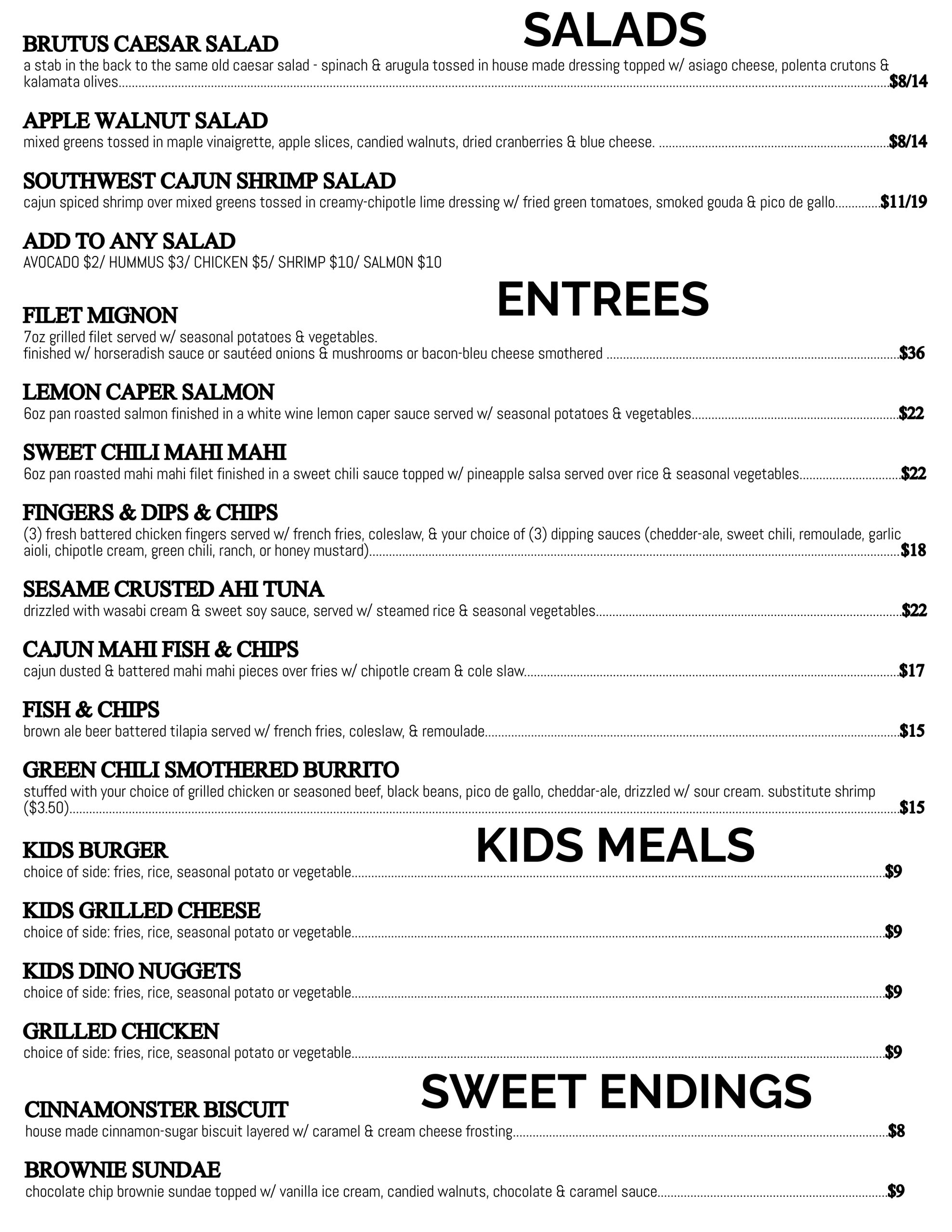 Food Menu - Dog and Bull Brew and Music House – Croydon PA