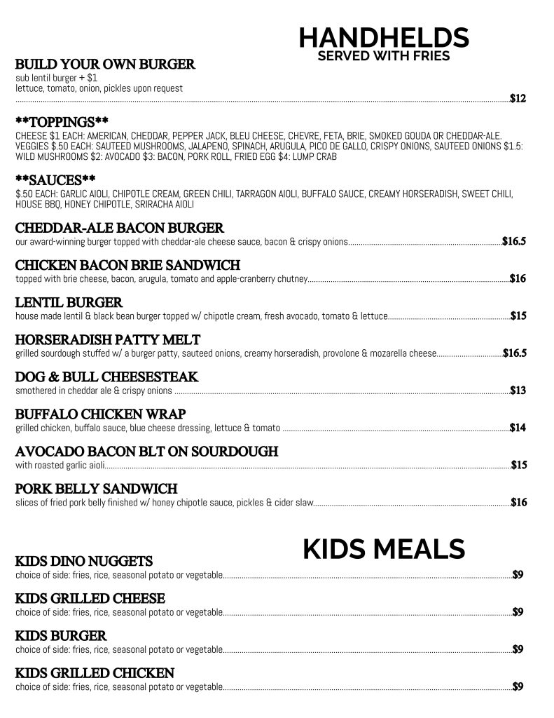Food Menu - Dog and Bull Brew and Music House – Croydon PA