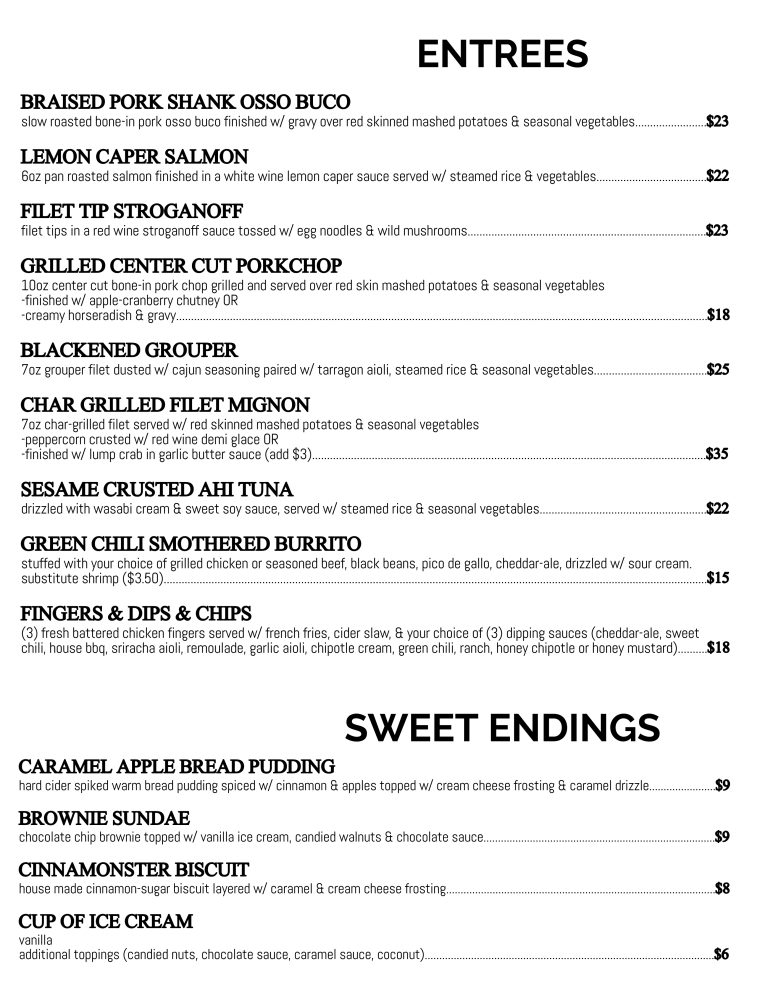 Food Menu - Dog and Bull Brew and Music House – Croydon PA