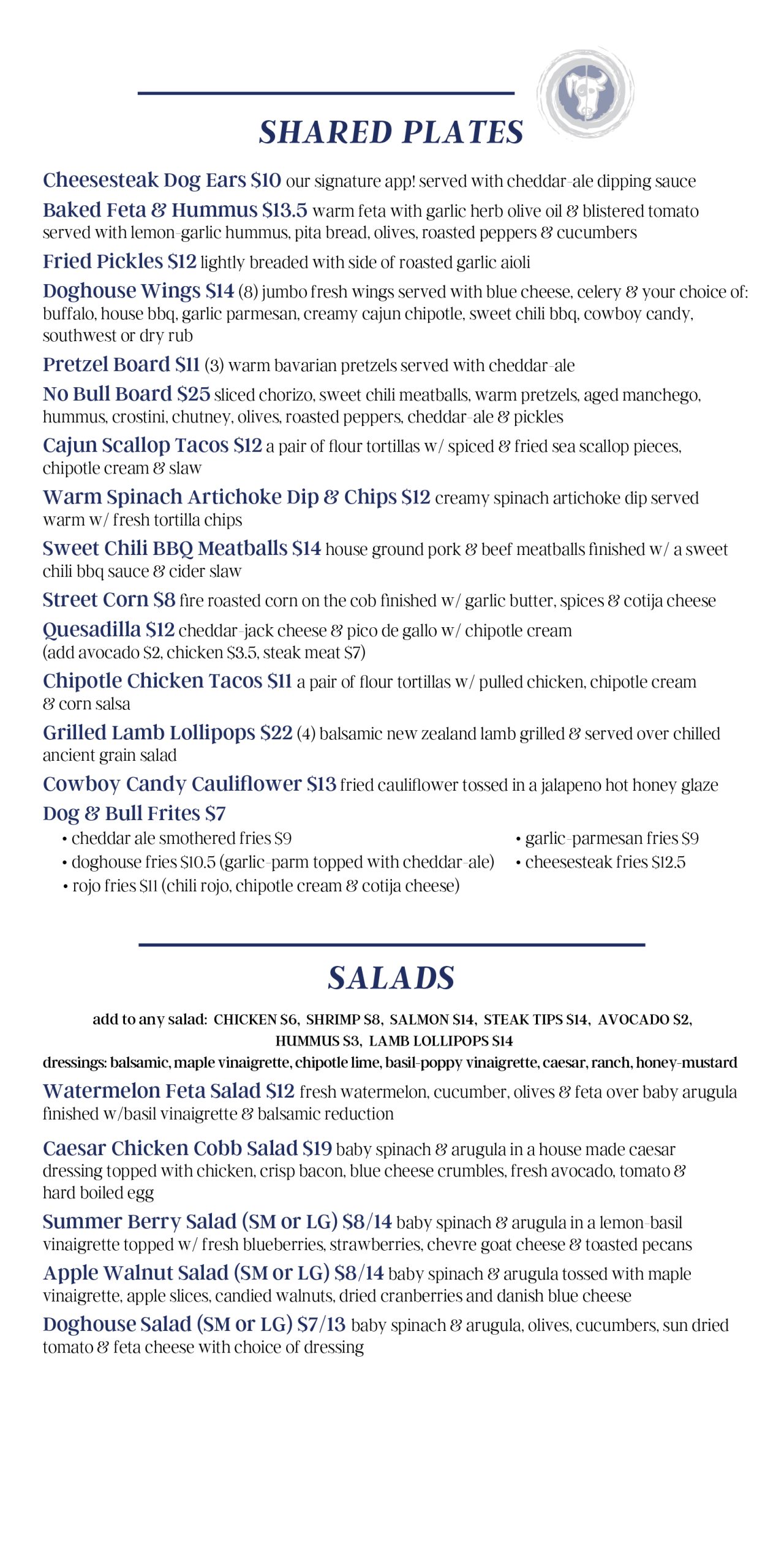Food Menu – Dog and Bull Brew and Music House – Croydon PA