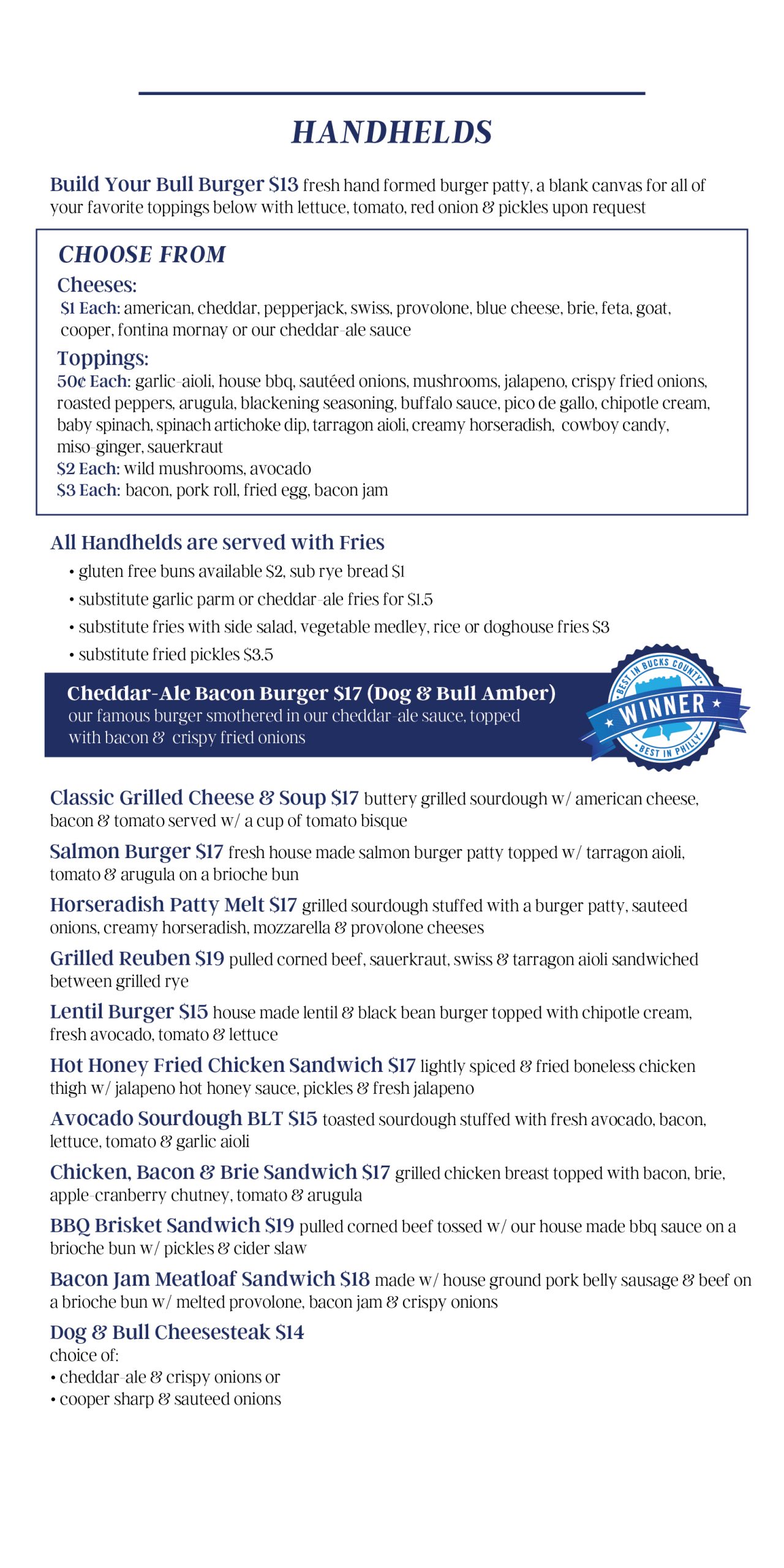 Food Menu – Dog and Bull Brew and Music House – Croydon PA